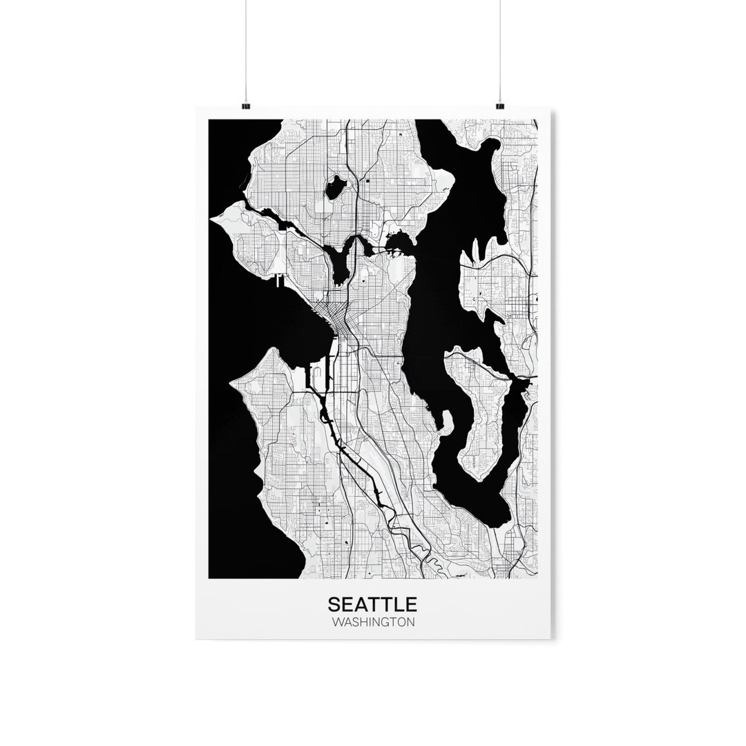 Seattle Map Print, Detailed, Washington, Minimalist, Black & White ...