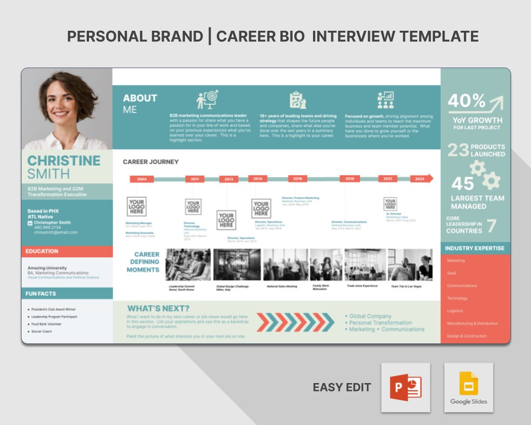 About Me Professional Bio Template Career One Page Executive - Etsy
