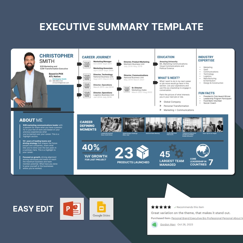 Executive Summary Template: Professional Bio, Resume (powerpoint ...