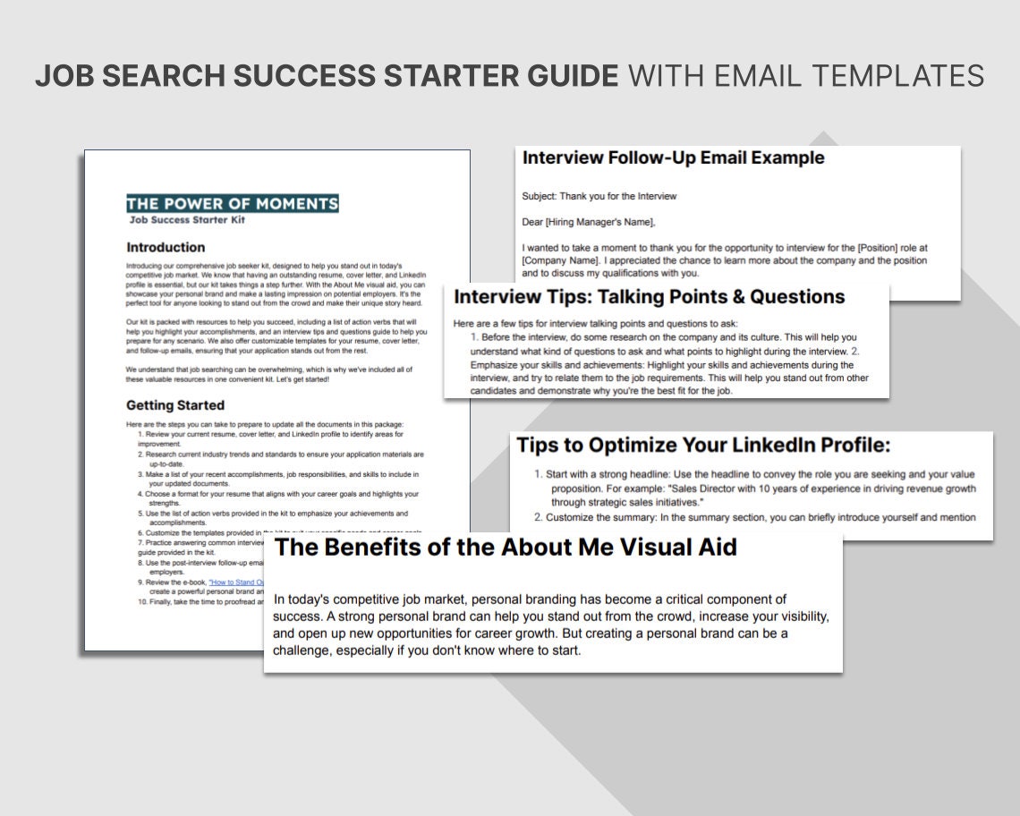 Job Search Success Bundle: About Me Professional Executive Bio Template & Resume Kit for ...