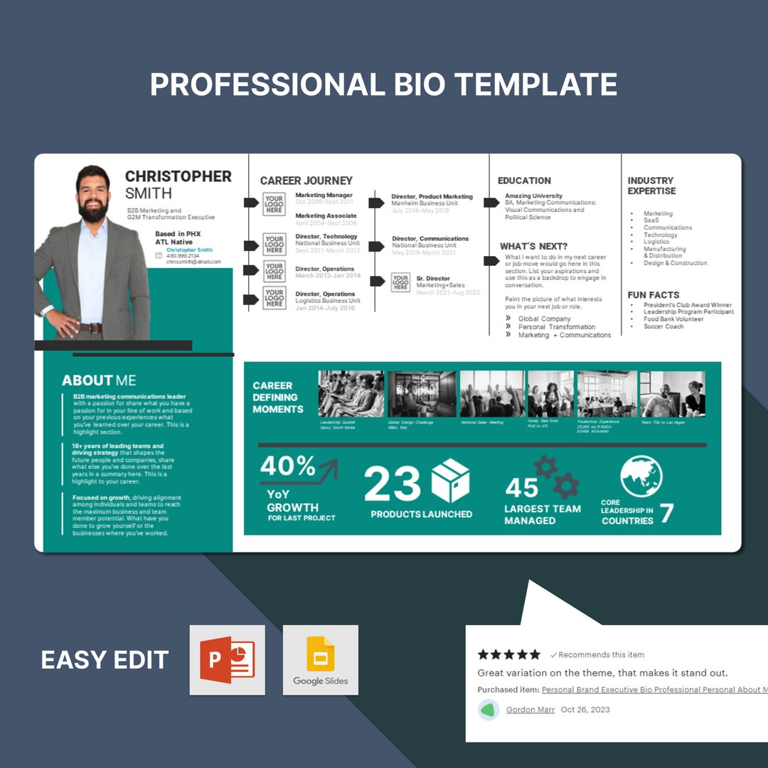 About Me Executive Bio Template Executive Resume Personal Brand Professional Bio Corporate Bio ...