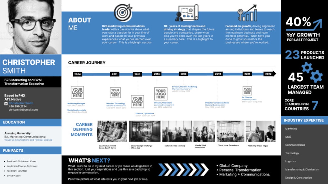 Professional Bio Template One Page Career About Me Template - Etsy