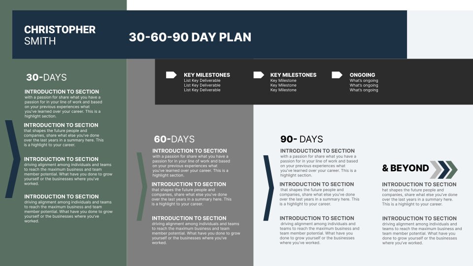 30-60-90 Day Plan Template: Interview Presentation, Executive Bio - Etsy