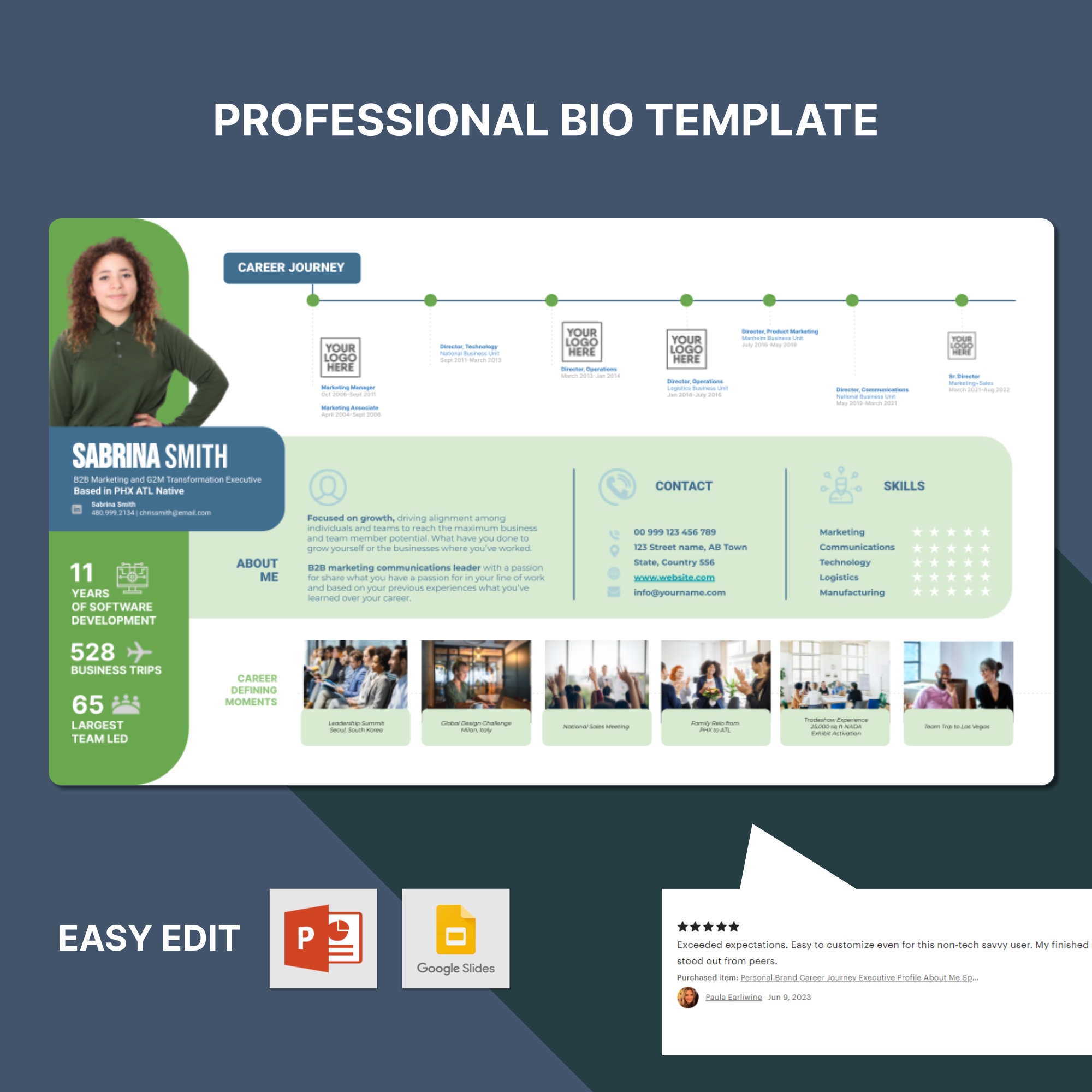 Professional Bio Template: Executive Profile Slide (powerpoint & Google ...