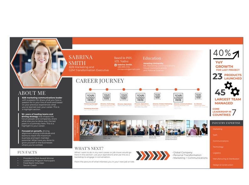 Executive Bio Template: One-page Career Profile (powerpoint & Google ...
