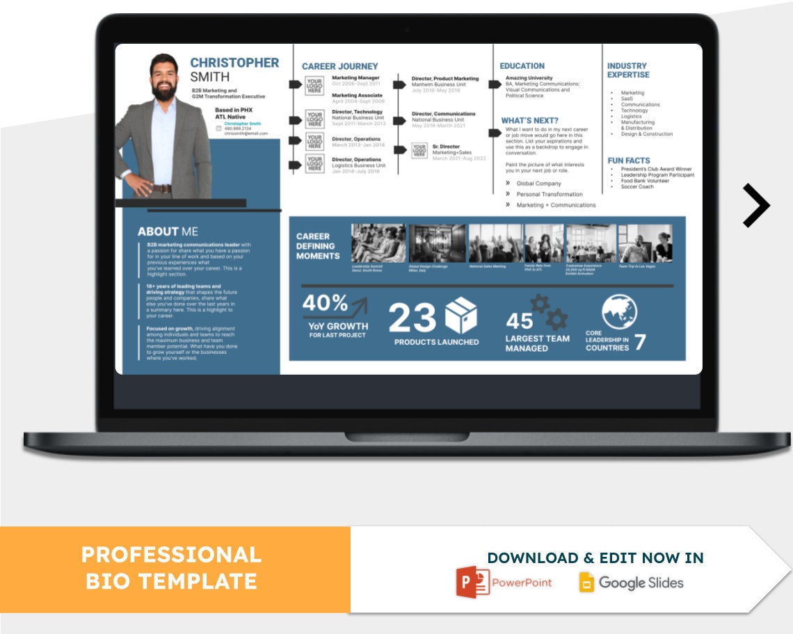 Professional Bio Interview Presentation Career About Me Template Resume ...