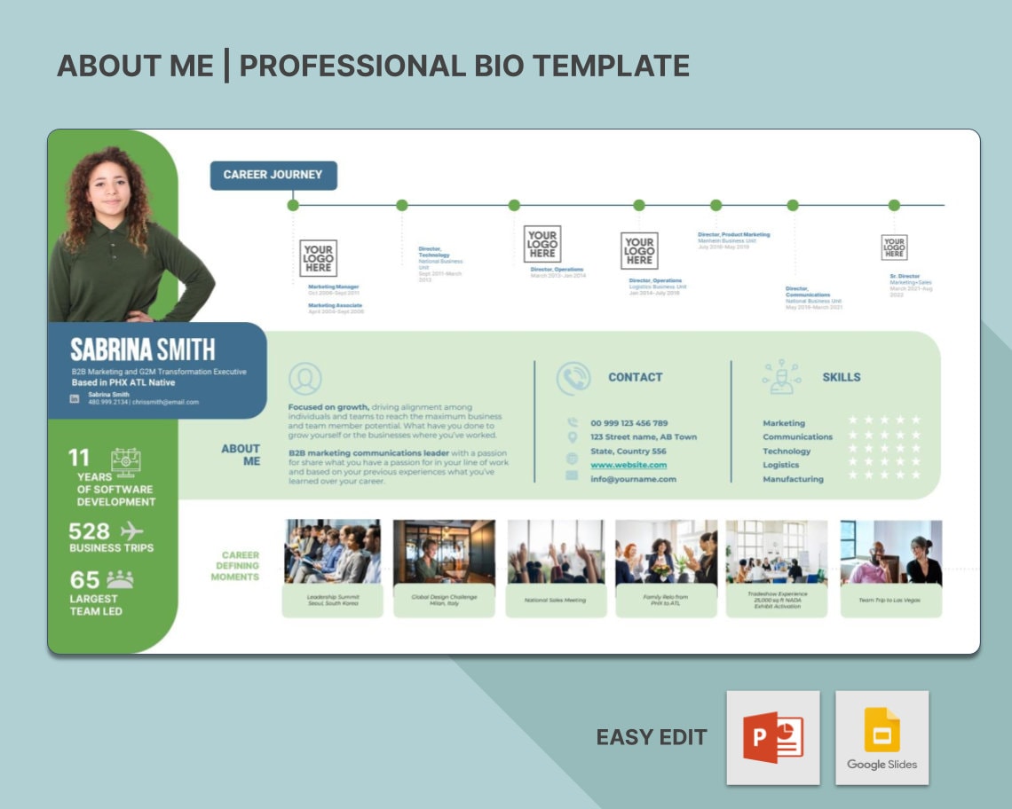 Professional Bio Template: Executive Profile Slide (powerpoint & Google ...