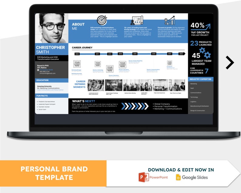 Professional Bio Template: One-page Career Summary (powerpoint & Google ...
