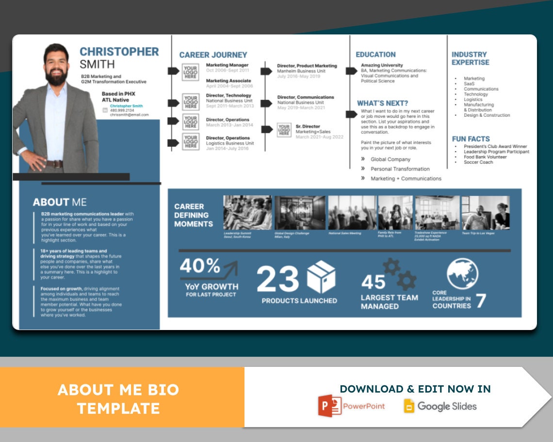 Professional Bio Interview Presentation Career About Me Template Resume ...