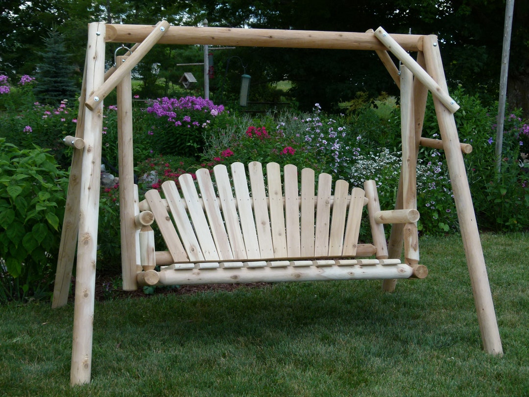 Handmade Wooden Outdoor Swing: Rustic Patio Furniture - Etsy
