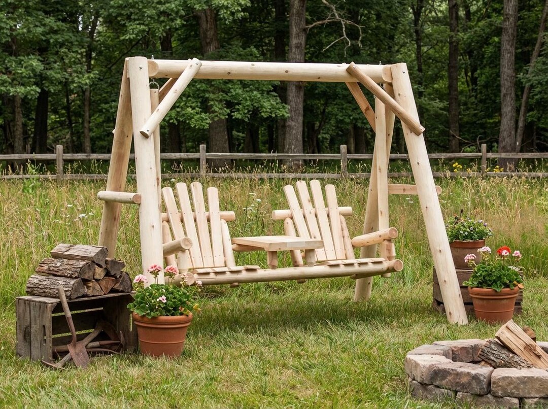 Handmade Cedar Log Swing: Rustic Outdoor Patio Furniture - Etsy