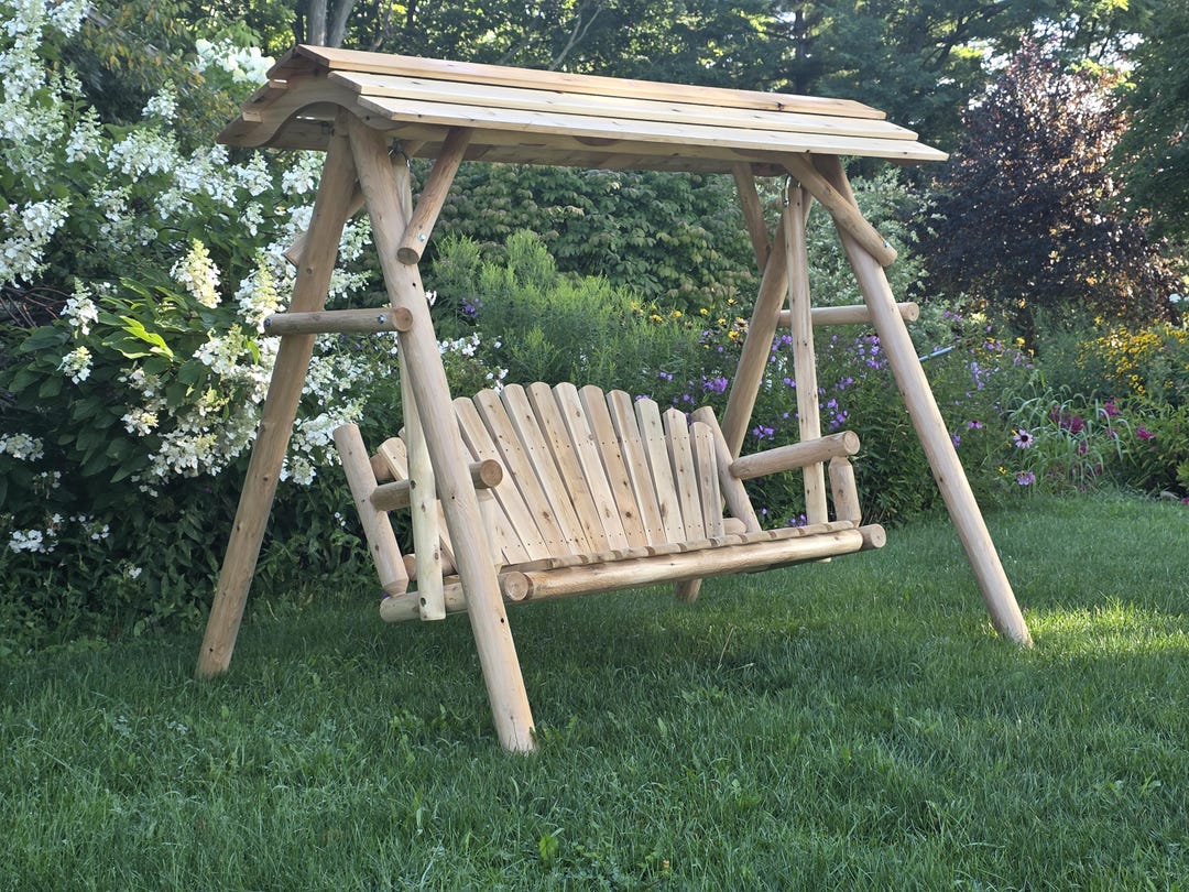 Patio Outdoor Wooden Swing With Roof, Canopy, That is Handmade of Cedar ...