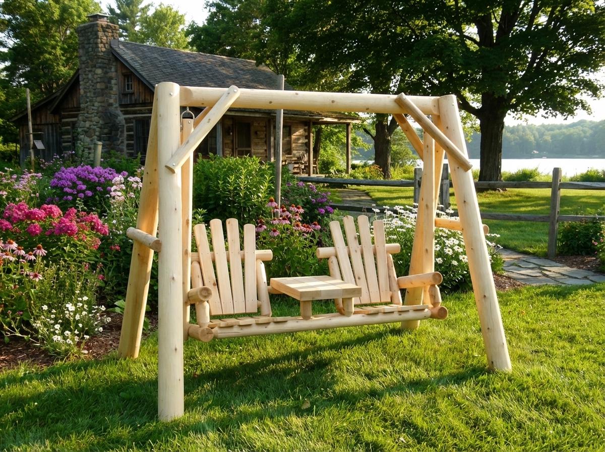 Handmade Cedar Log Swing: Rustic Outdoor Patio Furniture - Etsy