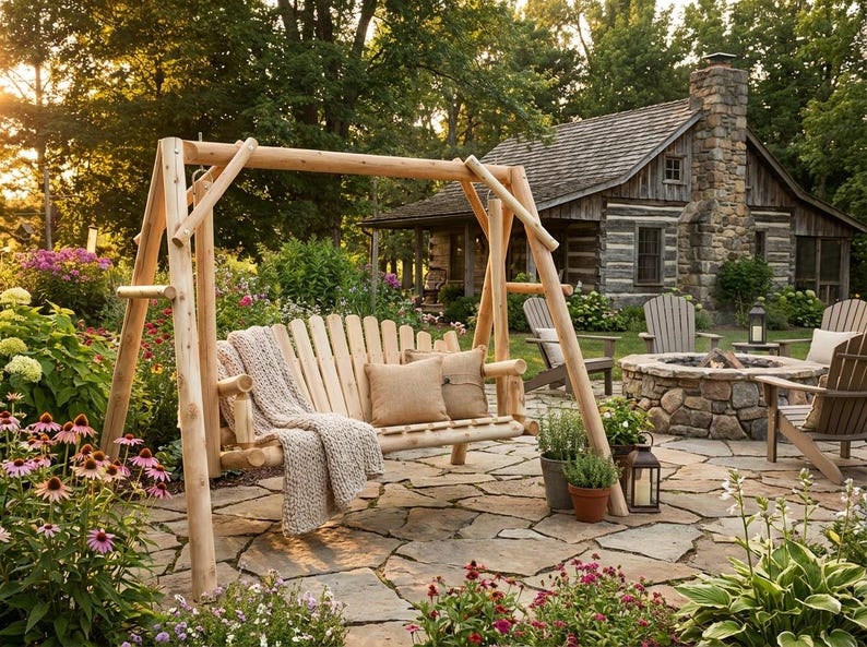 Handmade Cedar Log Porch Swing: Rustic Country Cabin Decor - Etsy
