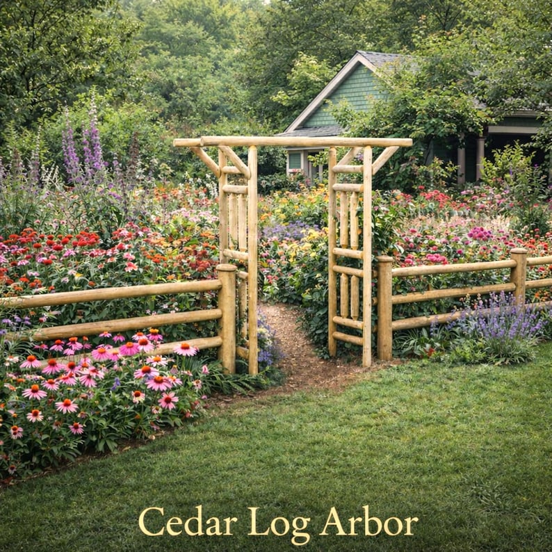 Cedar Log Arbor Garden Arch Rustic Wood Arbor Outdoor Wedding Arbor ...