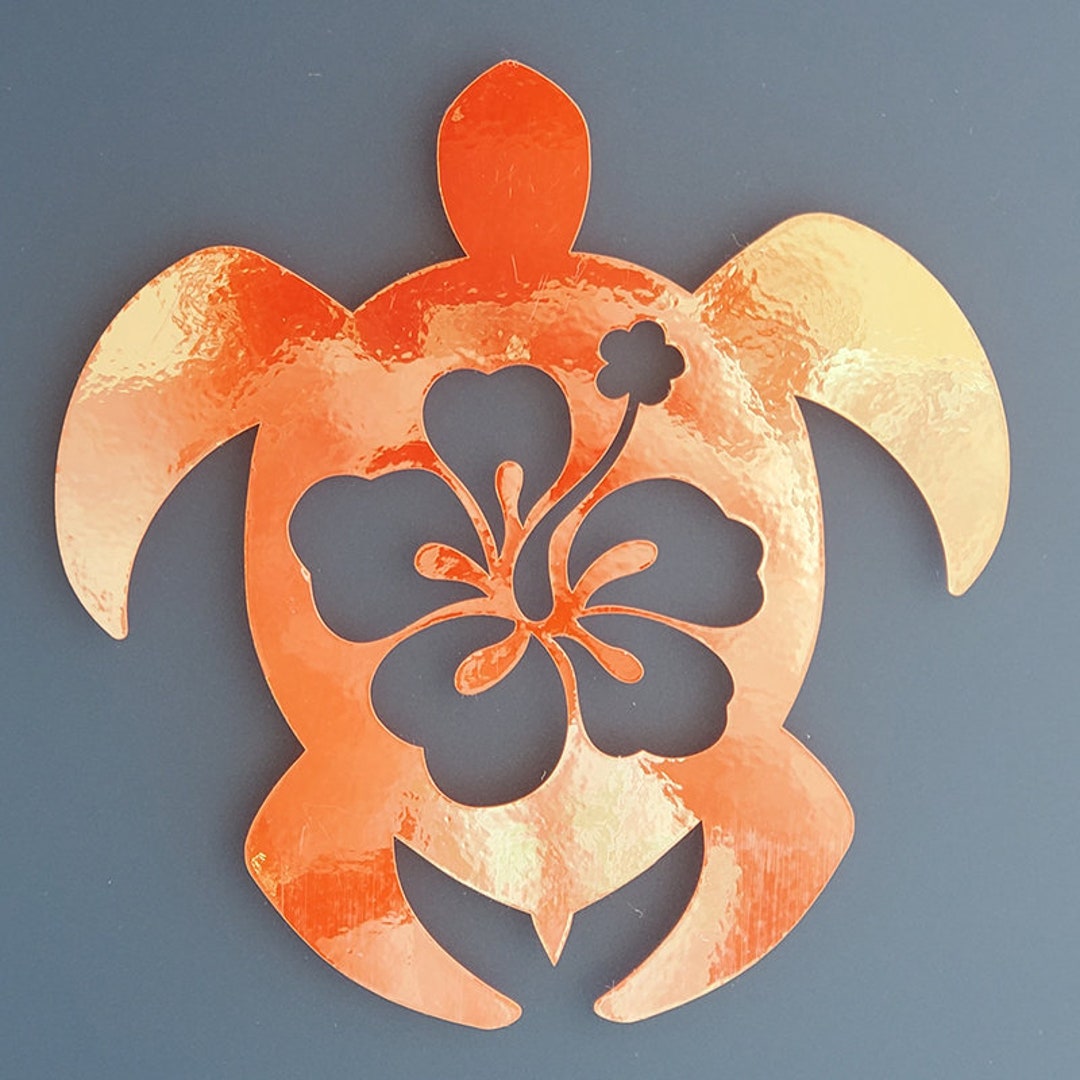 Sea Turtle Decal Sticker Holographic Hibiscus Honu Vinyl Decal Golden ...