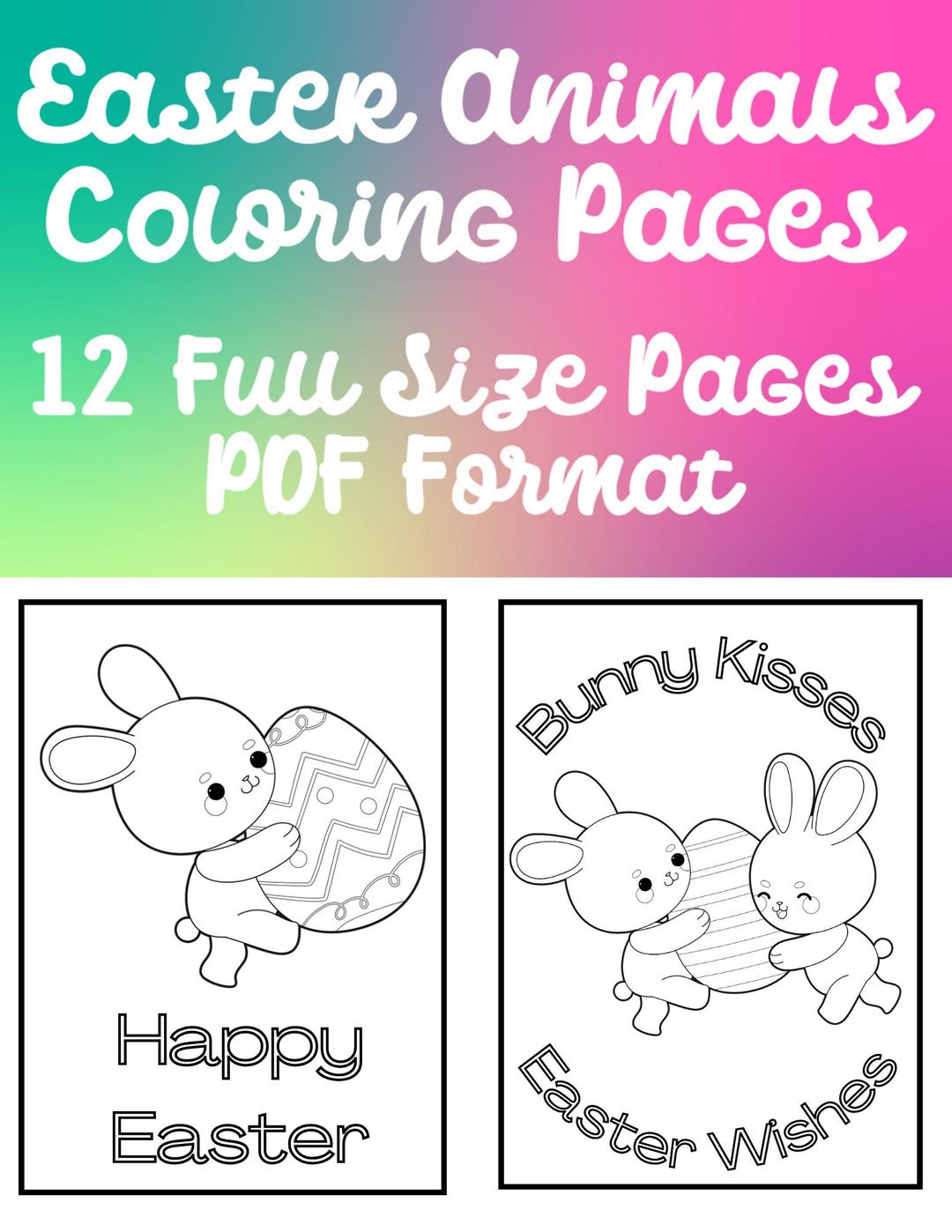 Cute Easter Animals Coloring Pages PDF Digital Download Kids Activity ...