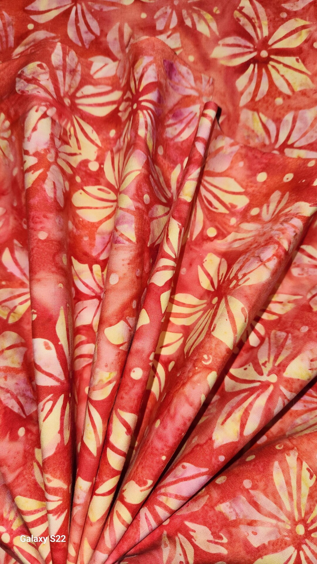 Coral Batik Quilting Fabric: Tropical Floral Print by Jacqueline De ...
