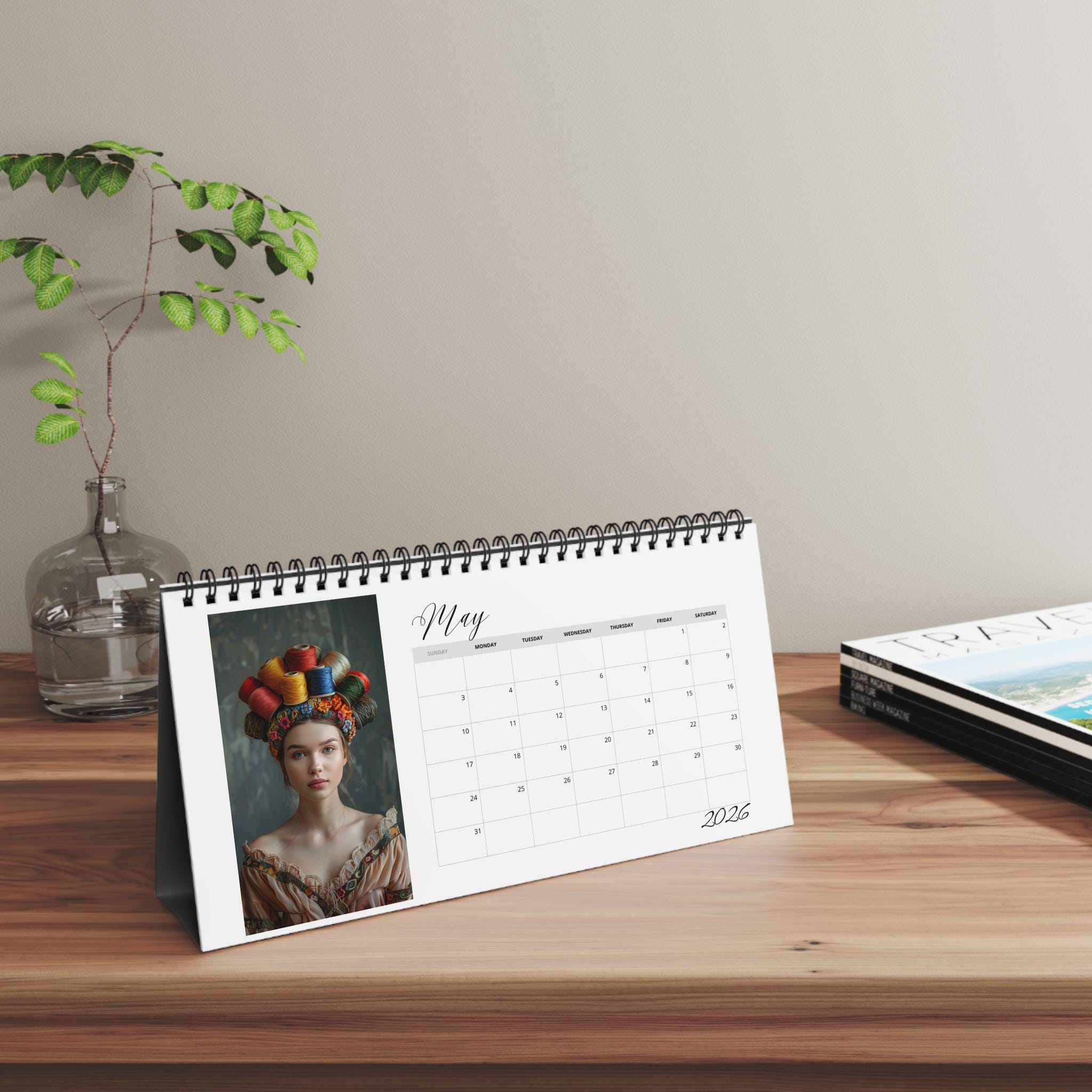 2026 Desktop Calendar Women in Thread Original Designs Whimsical ...