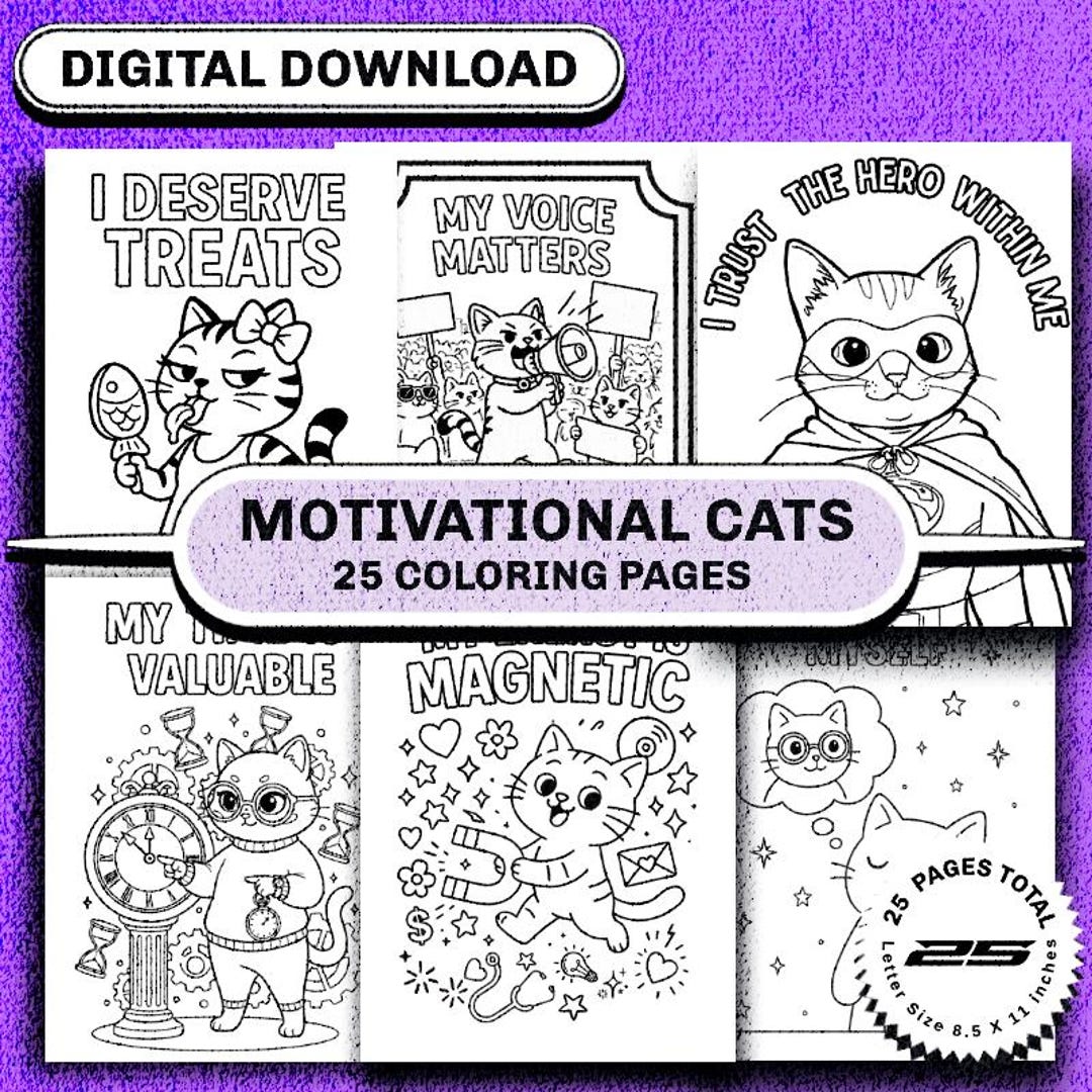 Motivational Cat Coloring Book | Affirmation Pages (digital Download ...