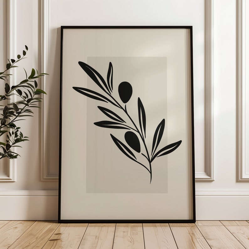 Black Olive Branch Print, Mediterranean Graphic Design, Decor, Unique ...