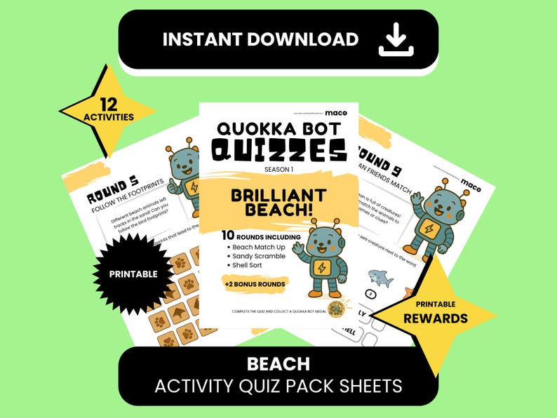 Beach Quiz | Kids Quiz | Printable Beach Activity Pack | Quokka Bot Children's Activity Sheets ...