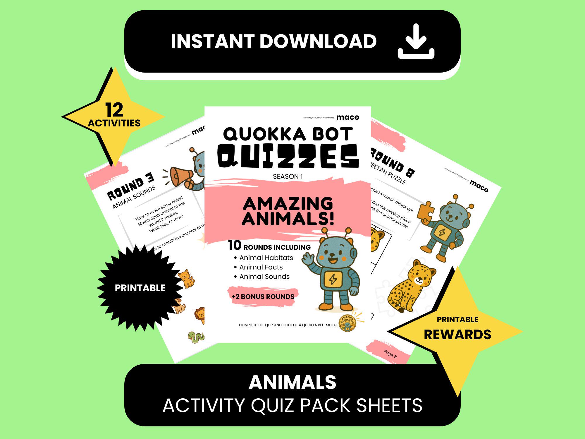 Animals Quiz | Kids Quiz | Printable Animals Activity Pack | Quokka Bot ...