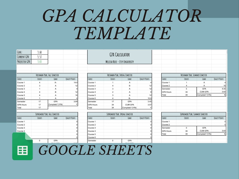 GOOGLE SHEETS College GPA Calculator - Etsy