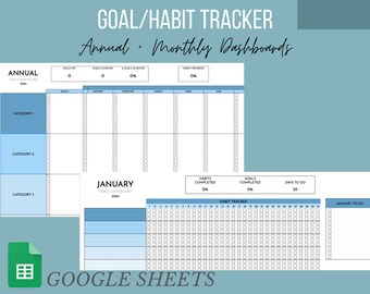 Colorful Goal & Habit Tracker | Annual and Monthly Goal Tracker ...