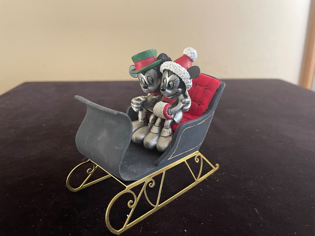 Walt Disney Mickey Mouse and Minnie Mouse on Sleigh by Hudson Pewter - Etsy