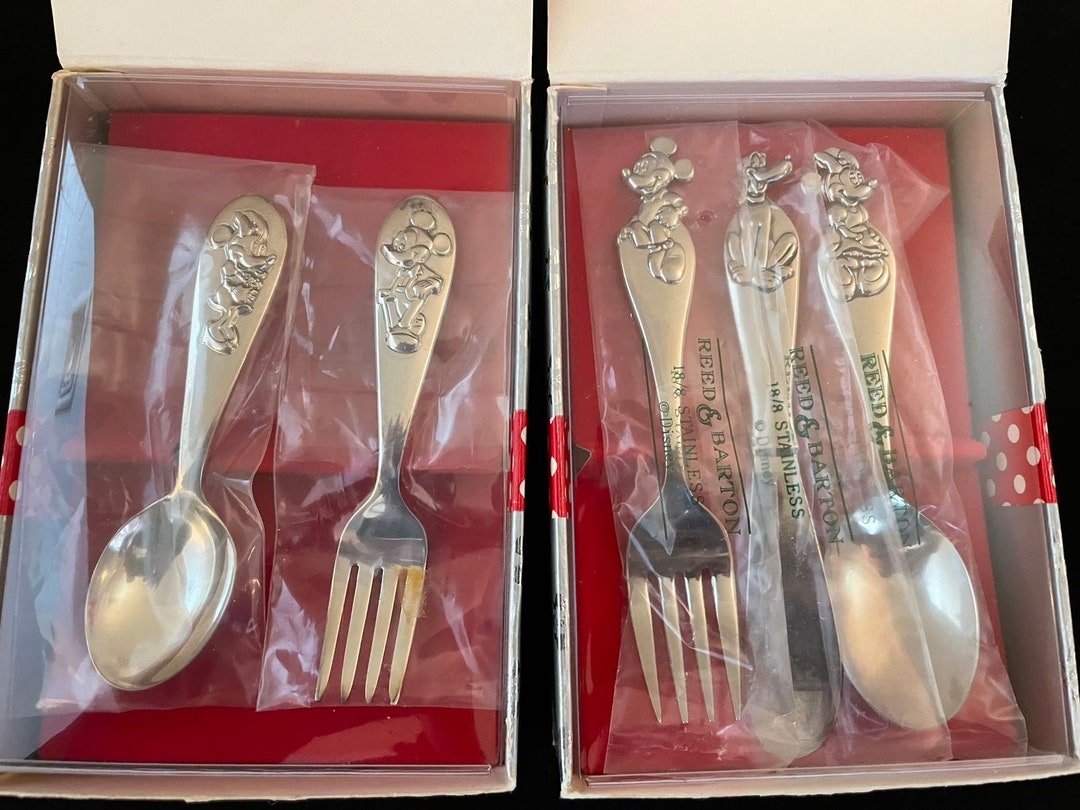 5 Mickey Mouse Minnie & Pluto Silver-plated Baby Silverware Set by Reed ...