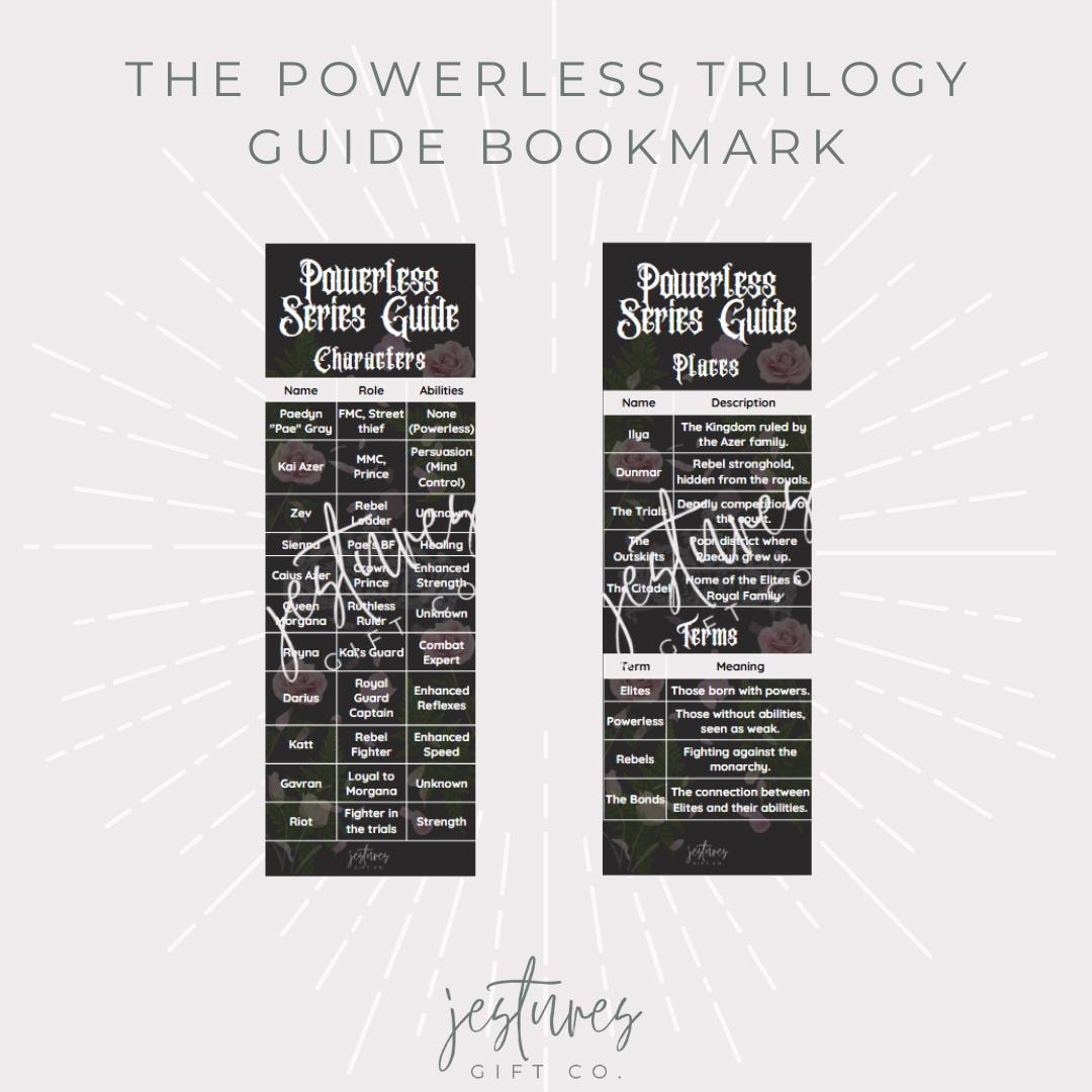 The Powerless Trilogy Character Guide Bookmark | Digital Download - Etsy