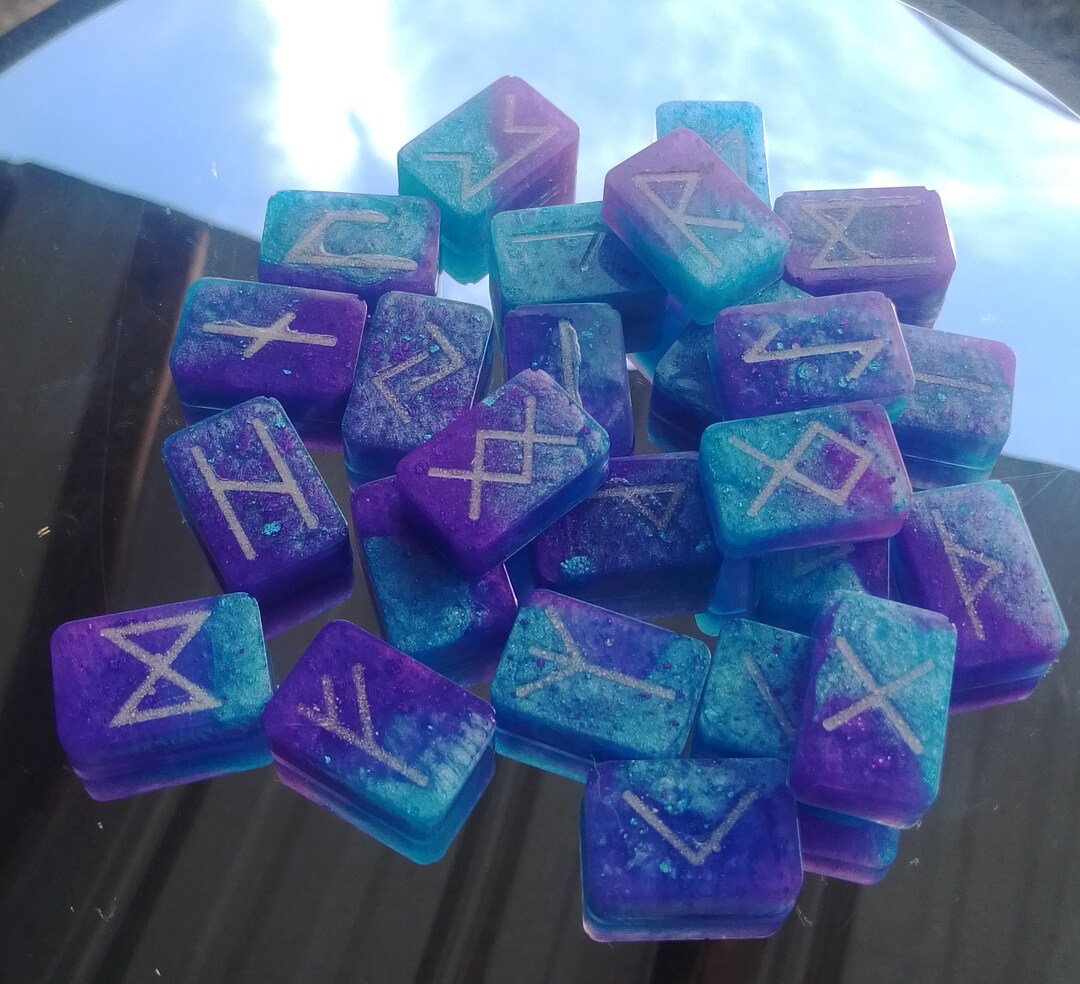 Blue/silver Resin Rune Stone Set - Etsy