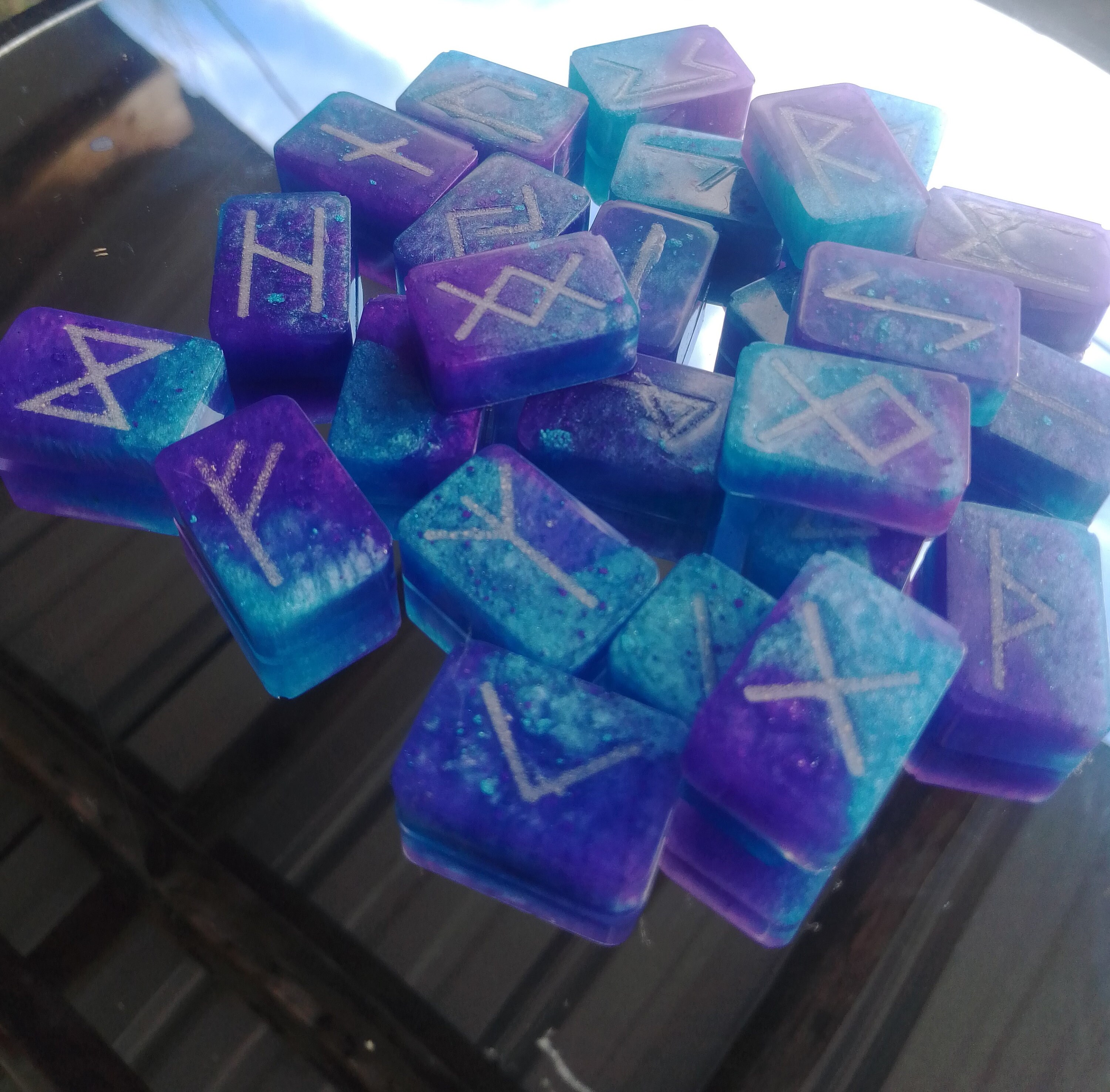 Blue/silver Resin Rune Stone Set - Etsy