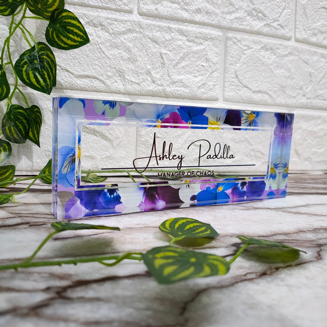 Personalized Flower Sign Plaque, Custom Name Plate, Engraved Office ...