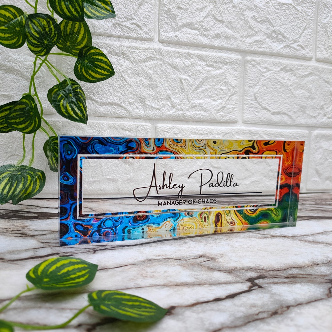 Flower Office Desk Name Plate, Executive Acrylic Desk Plaque, Desk Name ...