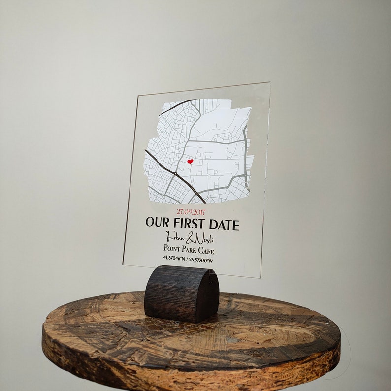 Personalized Acrylic Map Our First Date With Wood Stand for - Etsy
