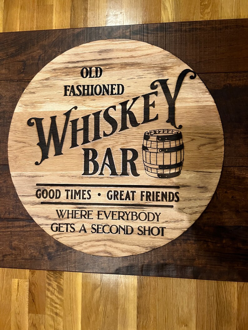 Whiskey Bar Sign, White Oak Whiskey Barrel Sign, White Oak Whiskey Bar ...