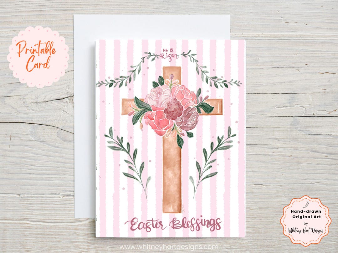 Hand Drawn Easter Card | Printable Christian Card | Watercolor Cross ...