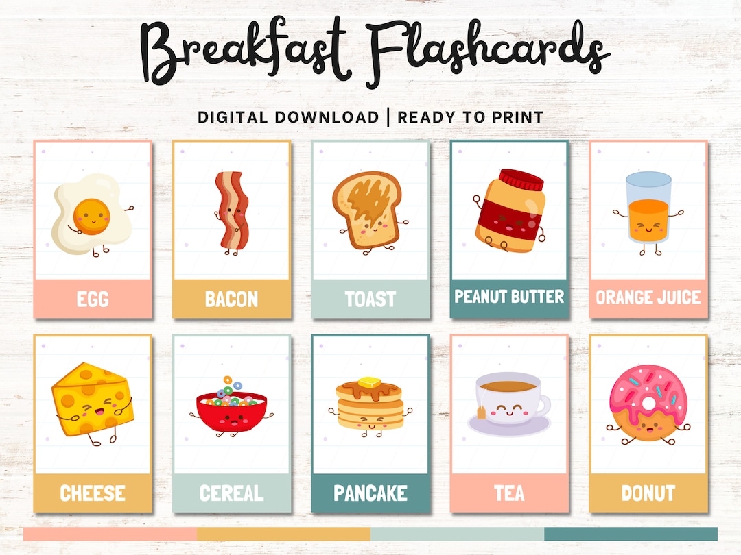 20 Breakfast Printable Flashcards Montessori Cards - Etsy
