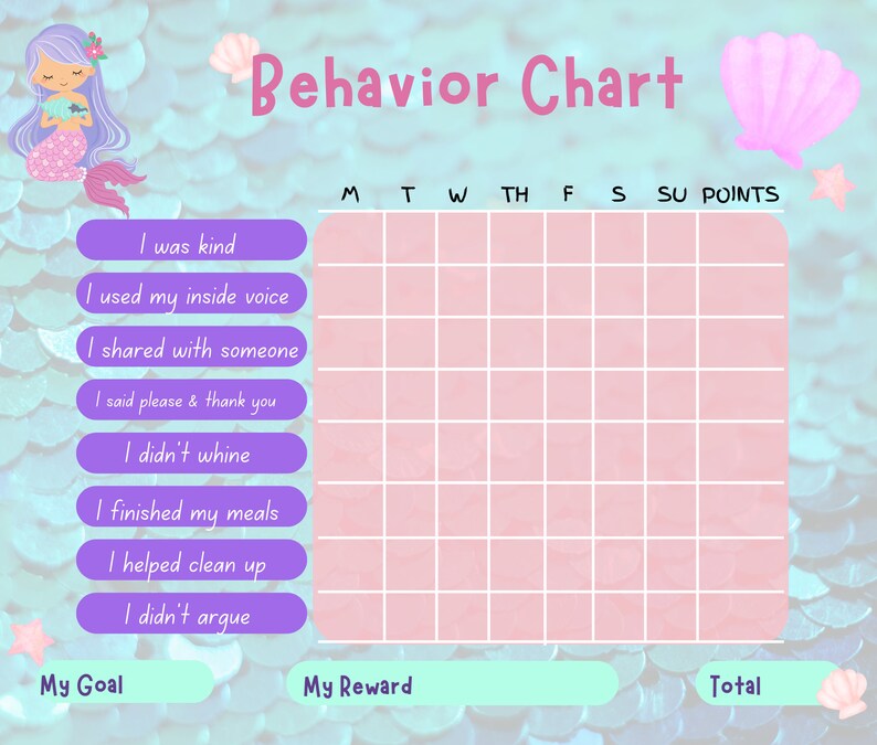 Behavior Chart Tracker Mermaids Sticker Chart Reward - Etsy