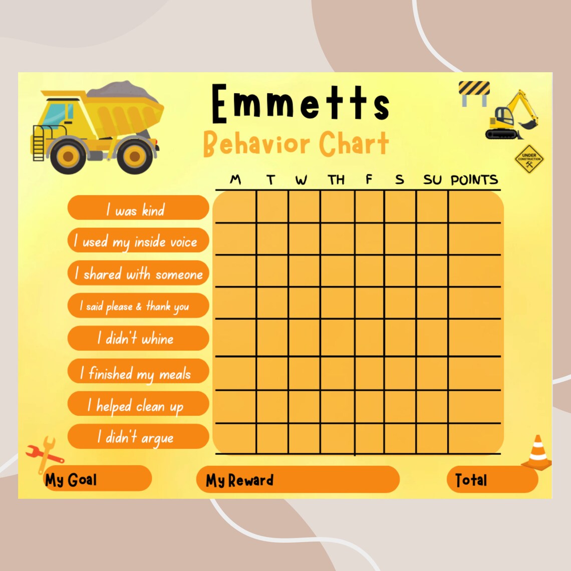 Construction Behavior Chart Behavior Tracker Sticker Chart Boys ...