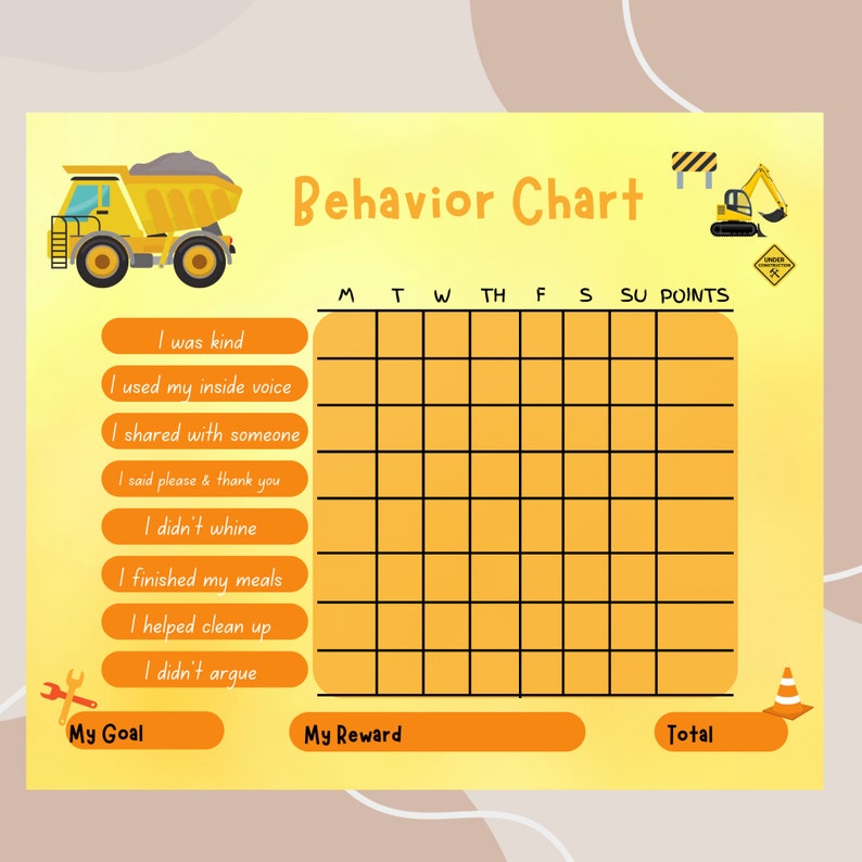 Construction Behavior Chart Behavior Tracker Sticker Chart Boys ...