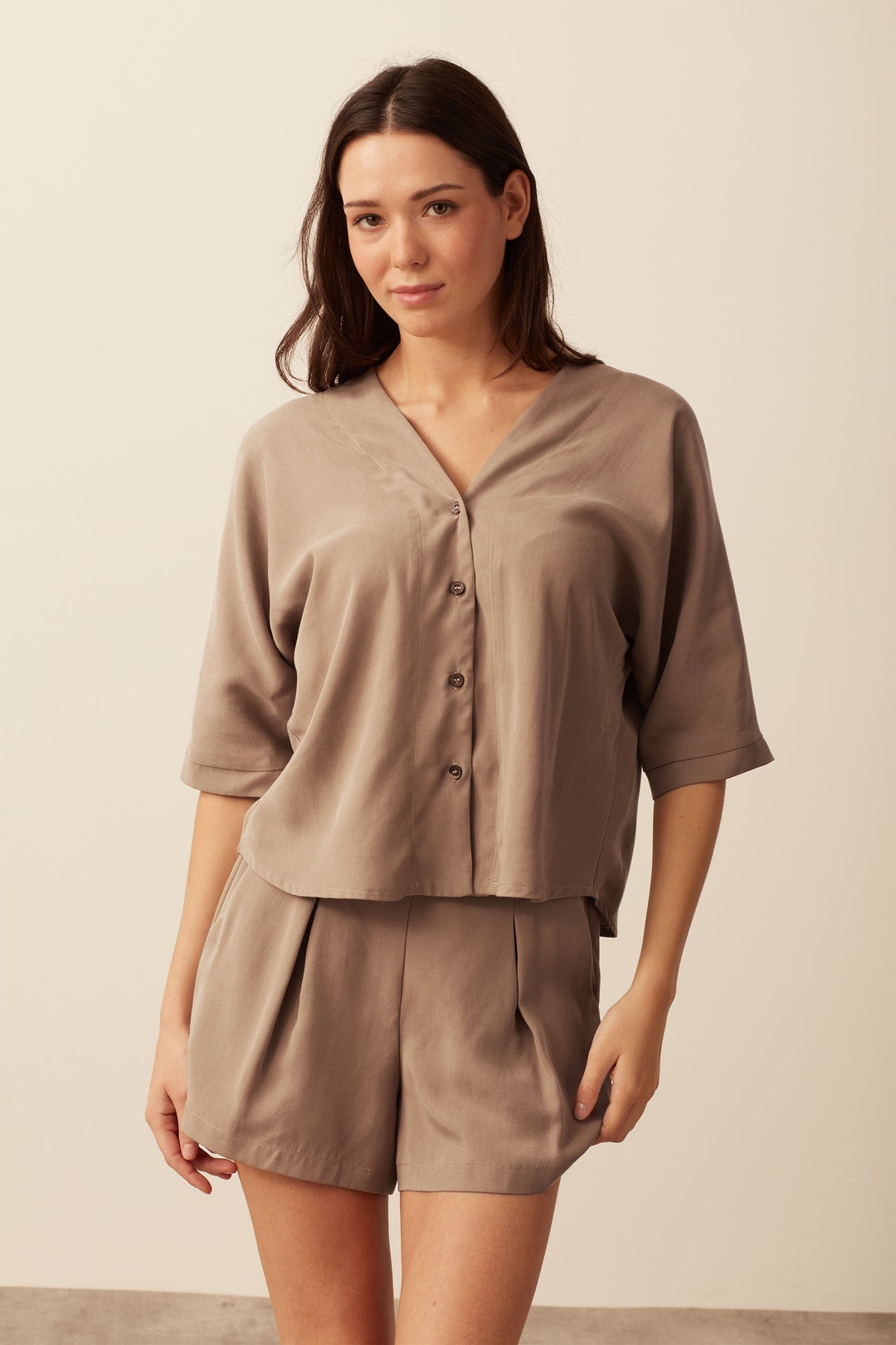 Boxy Shirt 100% Tencel Almond. Boxy Style Fit, Sustainable Coconut ...