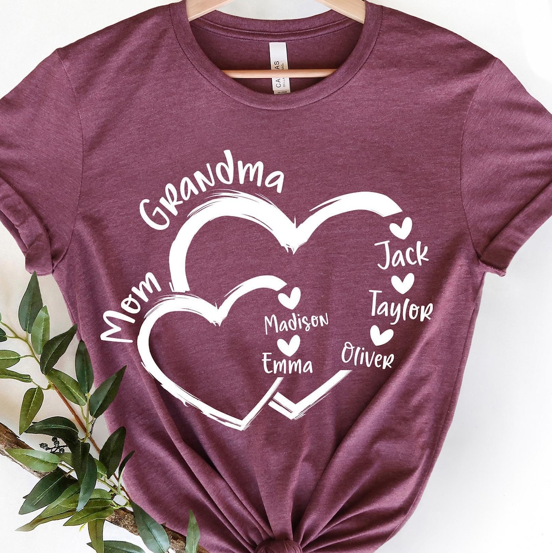 Custom Mom Grandma Heart Shirt, Personalized New Grandma T-shirt ...