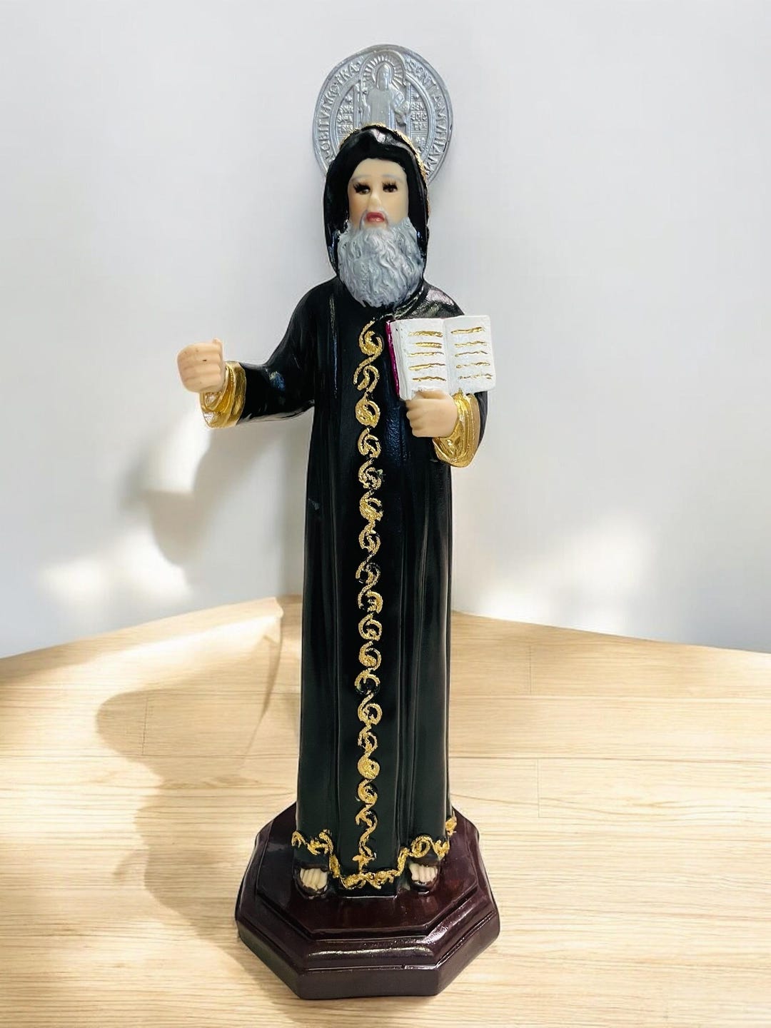 Saint Benedict of Nursia Statue With Gold Accents. Protector Against ...
