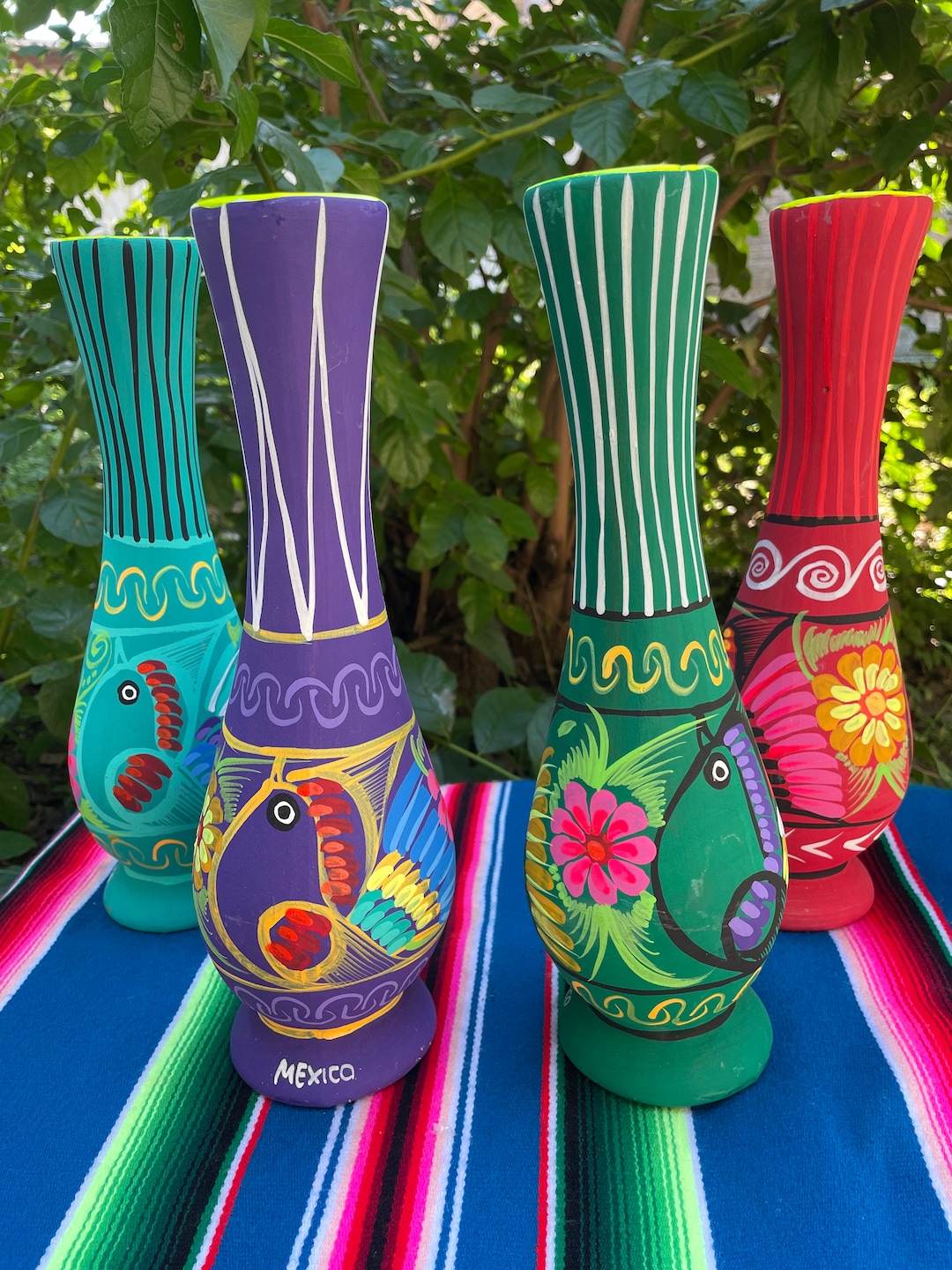 Mexican Folk Art Vase 12 Inch – Hand Painted Ceramic Vase Pitcher ...