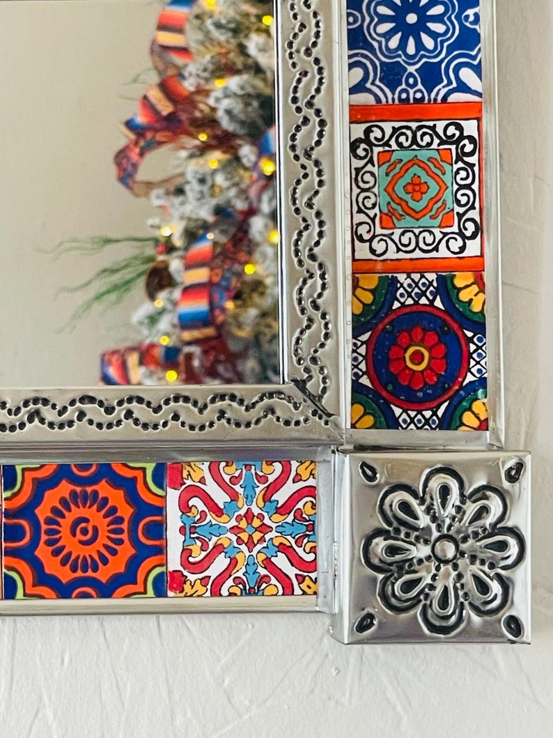 Talavera Tile Punched Tin Mirror: Mexican Metal Framed Decor - Etsy