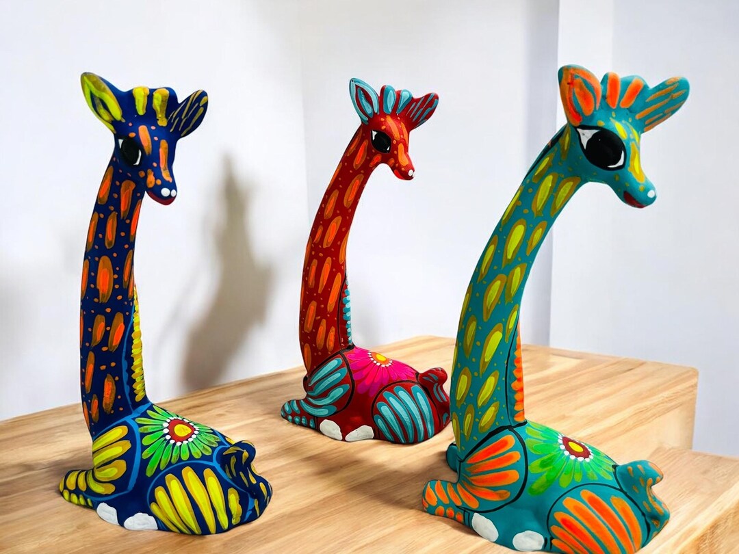 Giraffe Figurine Mexican Folk Art Hand Painted Matte Giraffe. Colorful ...