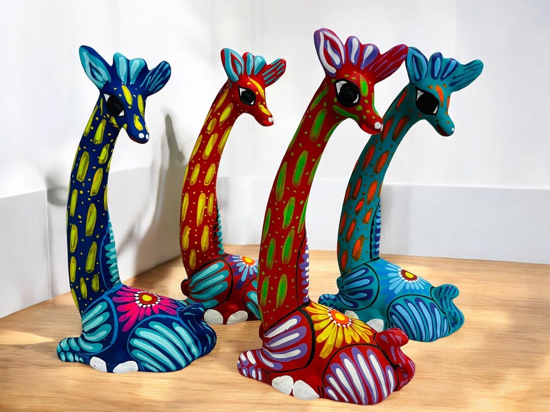 Giraffe Figurine Mexican Folk Art Hand Painted Matte Giraffe. Colorful ...